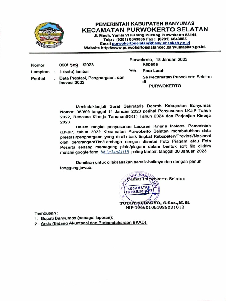 Surat Data Prestasi Penghargaan Dan Inovasi 2022 | PDF