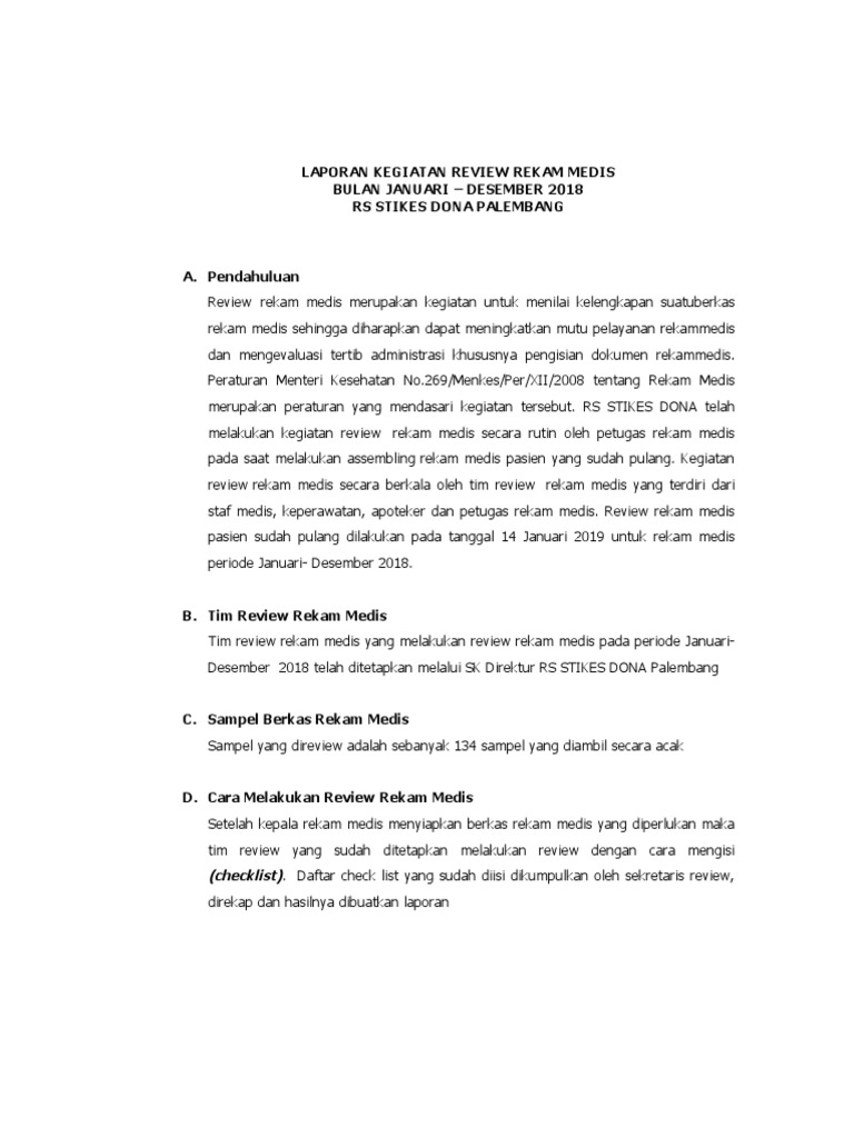 Contoh Laporan Kegiatan Review Rekam Medis | PDF