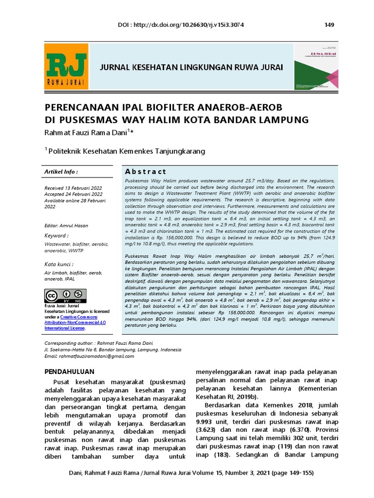 Design of an Anaerobic-Aerobic Biofilter Wastewater Treatment Plant for ...