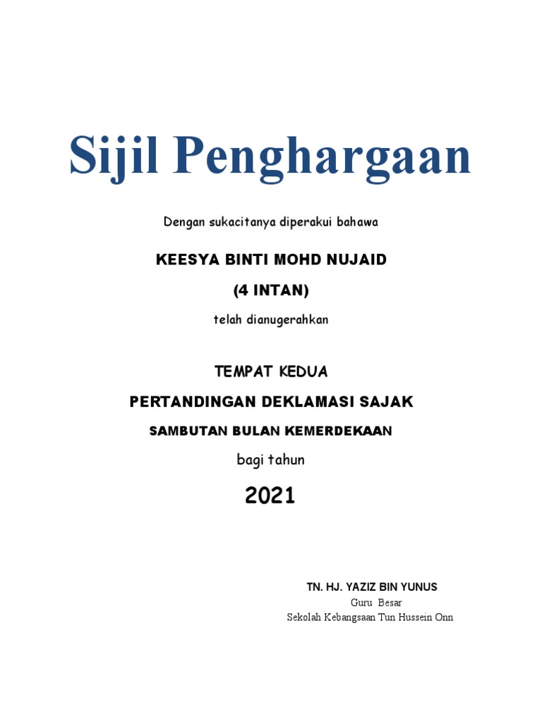 Sijil Penghargaan MERDEKA | PDF