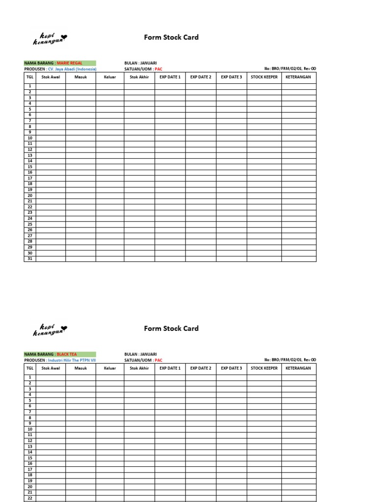 BRO FRM 02 01 - Form Stock Card (Rawmatt) | PDF