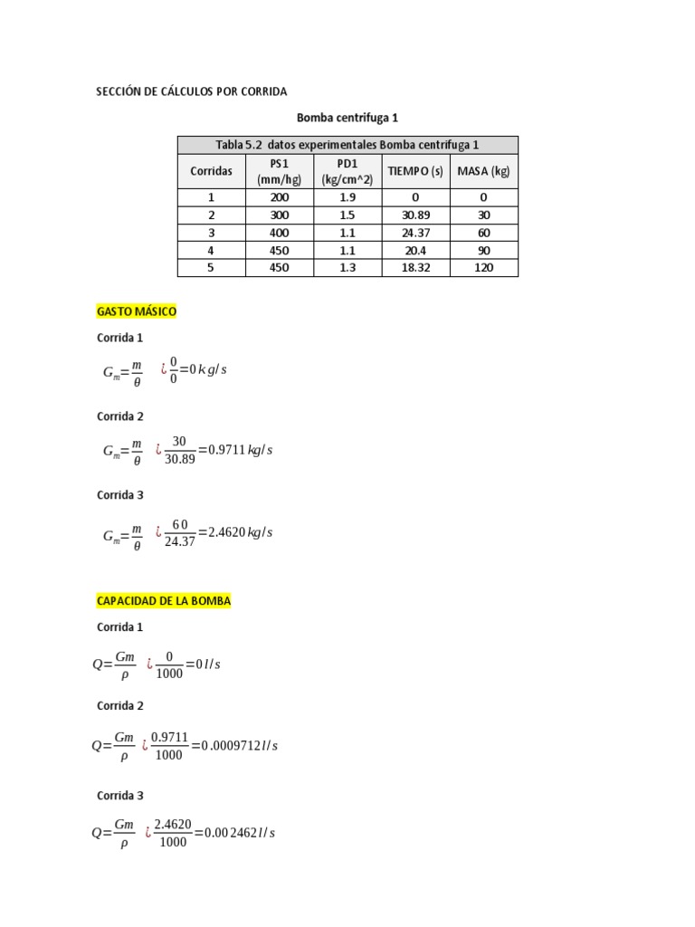 Calculos Bombas | PDF | Power (Physics) | Units Of Measurement