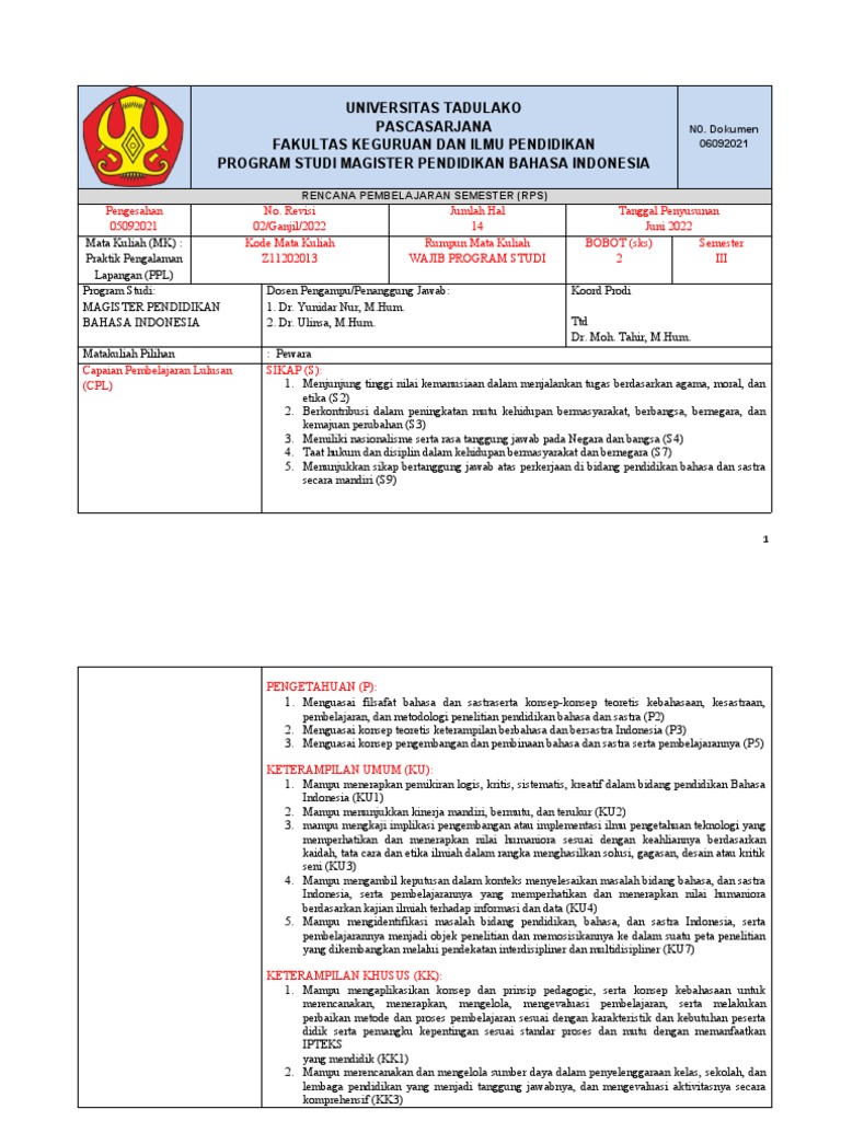 RPS - MK PPL | PDF | Karier & Perkembangan | Seni & Disiplin Bahasa