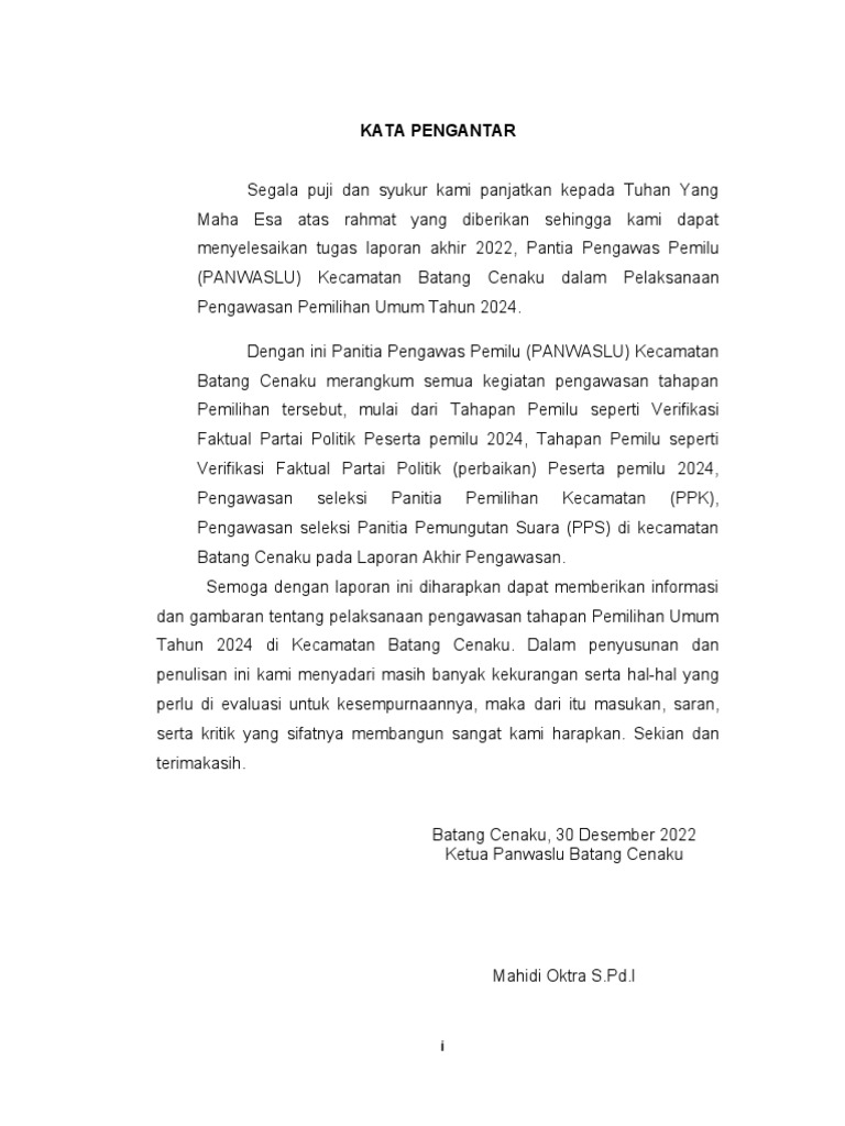 Contoh Daftar Isi Dan Abstrak Laporan Panwaslu | PDF