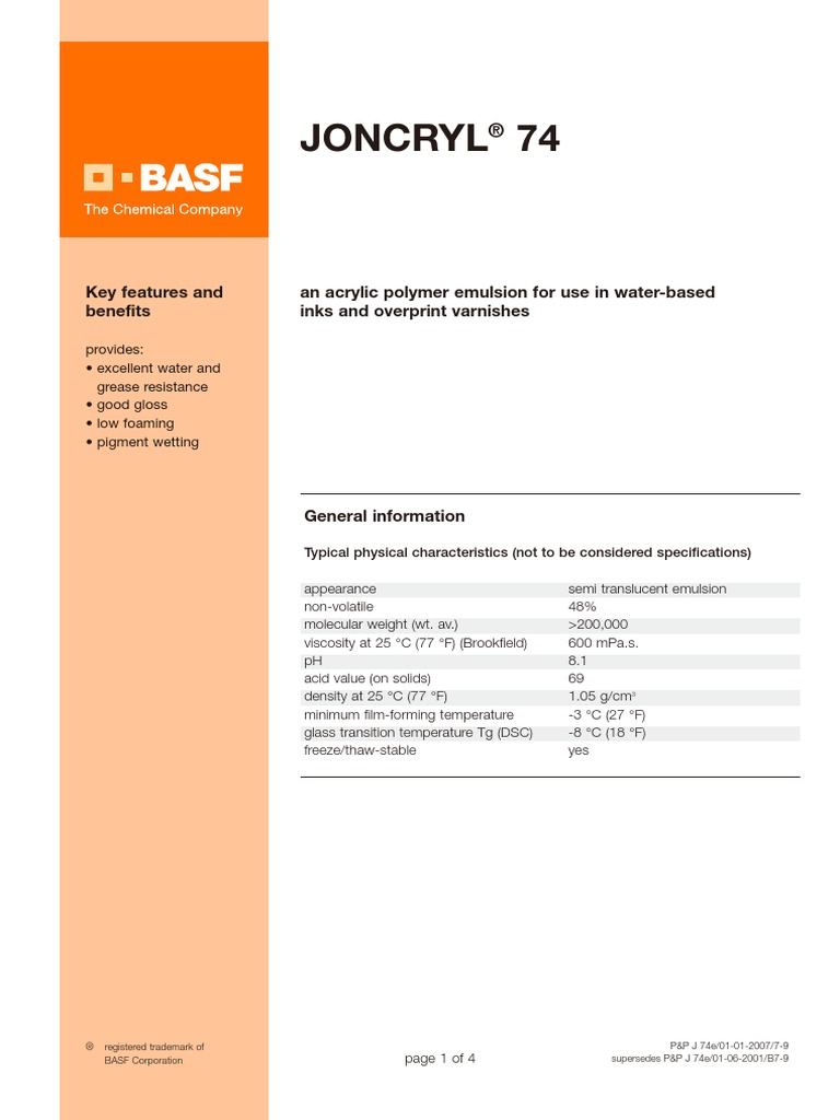 Joncryl 74 | PDF | Data | Materials