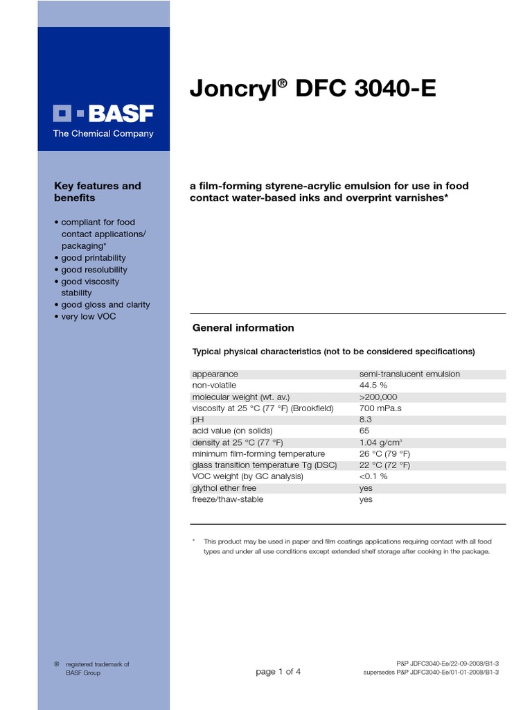 Joncryl DFC 3040-E | PDF | Foods | Varnish