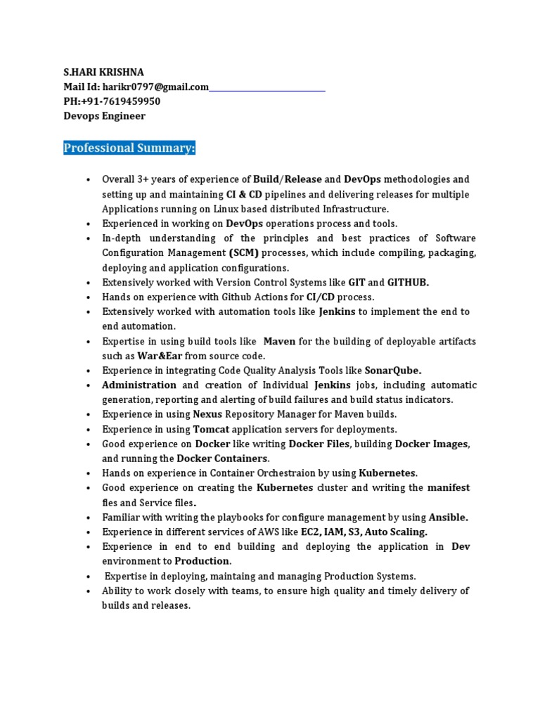 DevOps Engineer with 3+ years of experience | PDF | Version Control | Software Repository