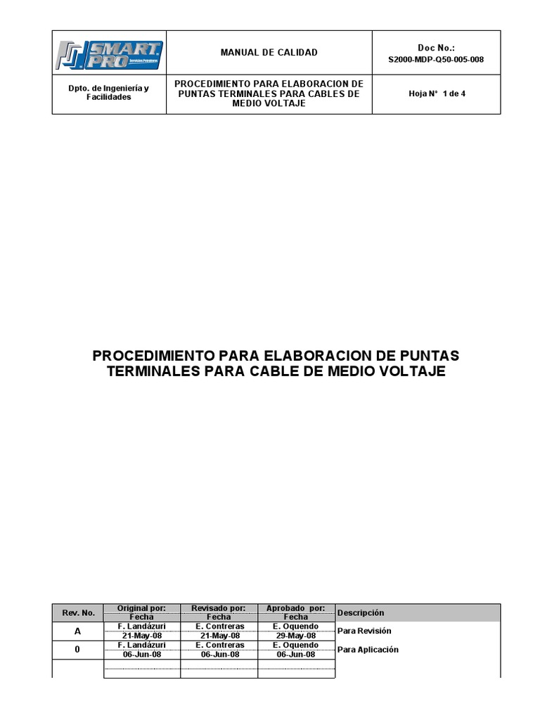 Procedimiento para Elaboracion de Puntas Terminales para Cable de Medio Voltaje | PDF