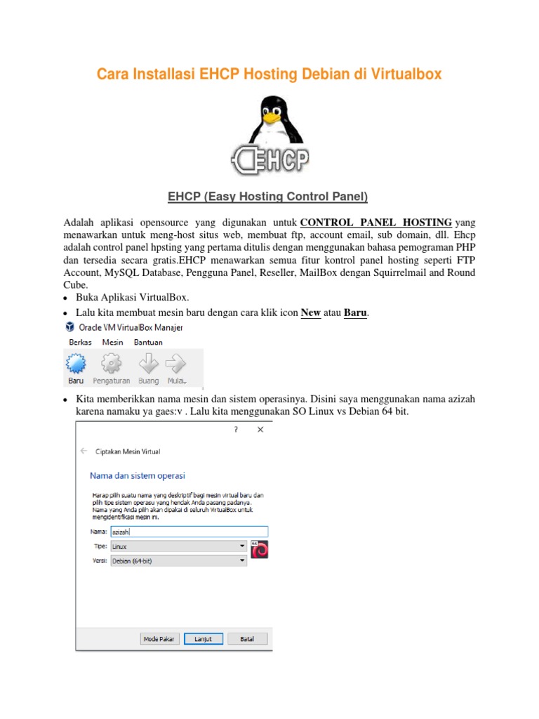 Cara Installasi EHCP Hosting Debian Di Virtualbox Ok | PDF