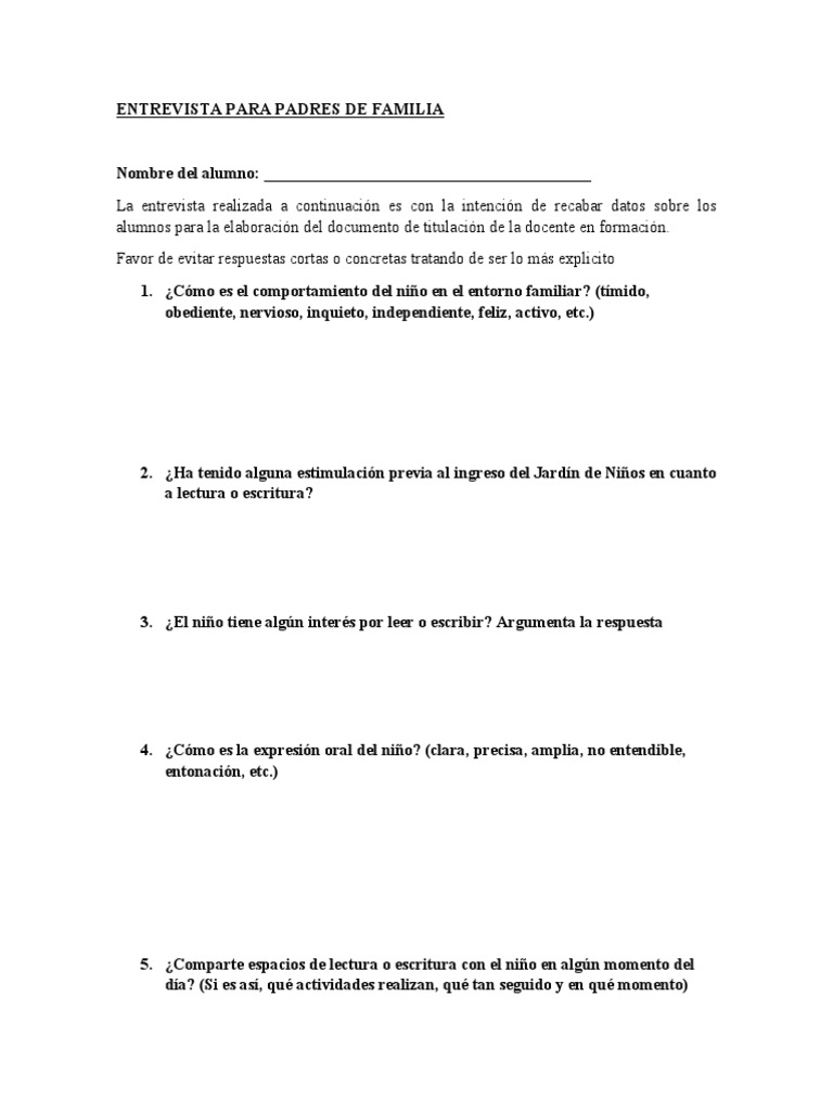 Entrevista para Padres de Familia | PDF