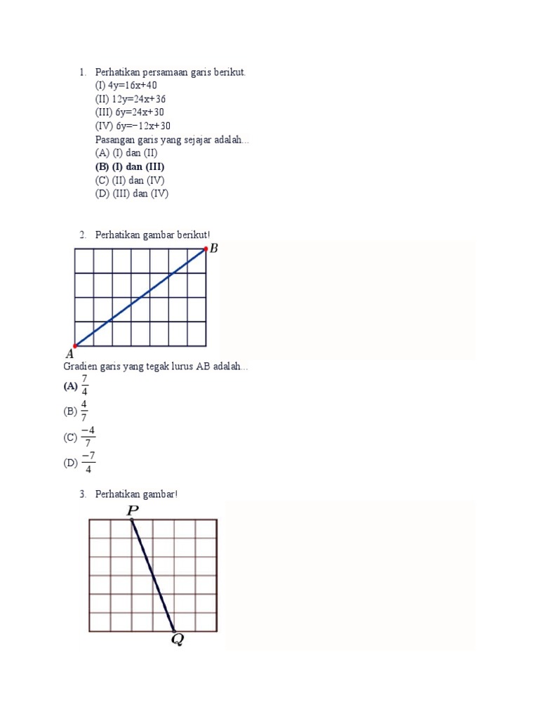 Soal Persamaan dan Gradien Garis Kelas 8 | PDF | Metode & Bahan Ajar