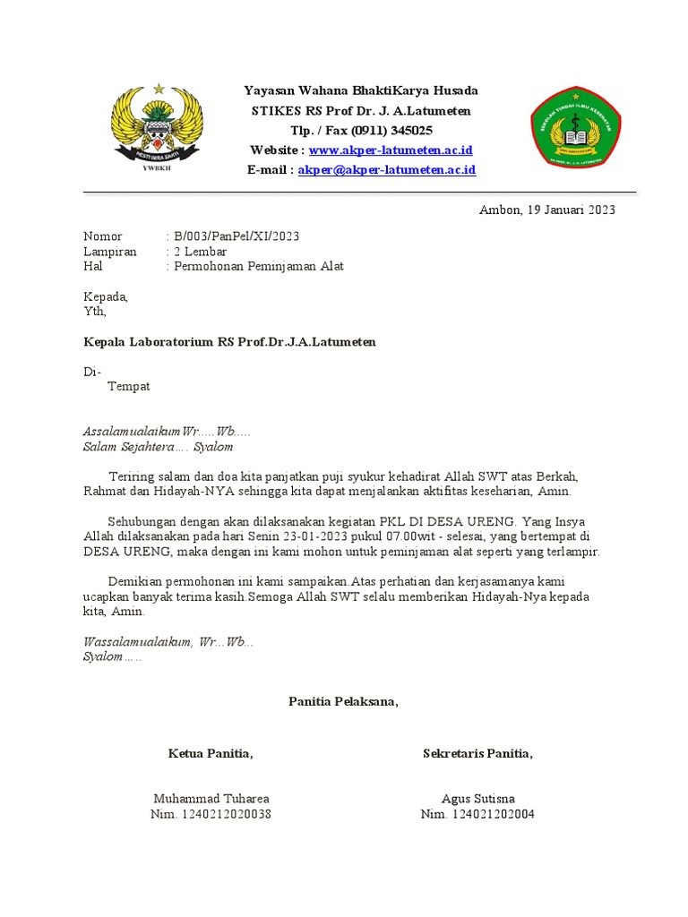 Surat Peminjaman Alat Laboratorium | PDF