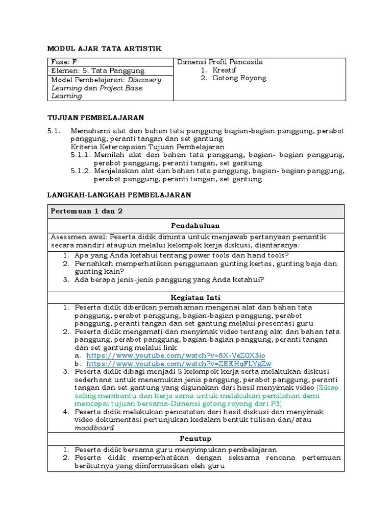 Modul Pembelajaran Tata Panggung | PDF