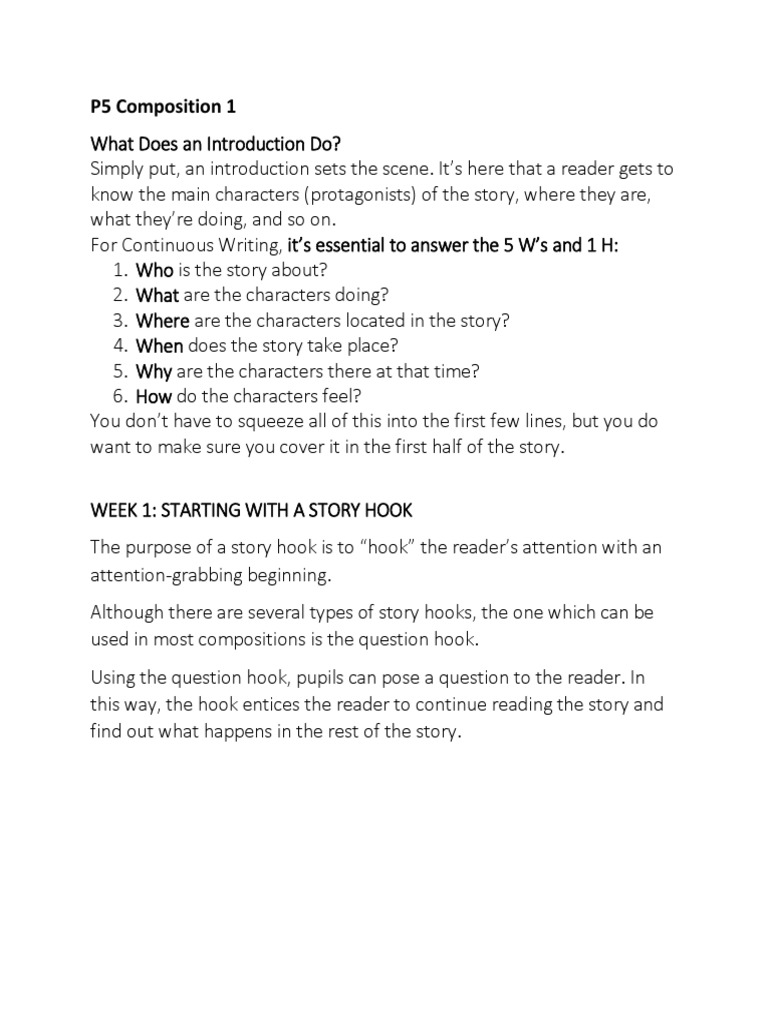 P5 Composition 1 Notes For Introduction | PDF