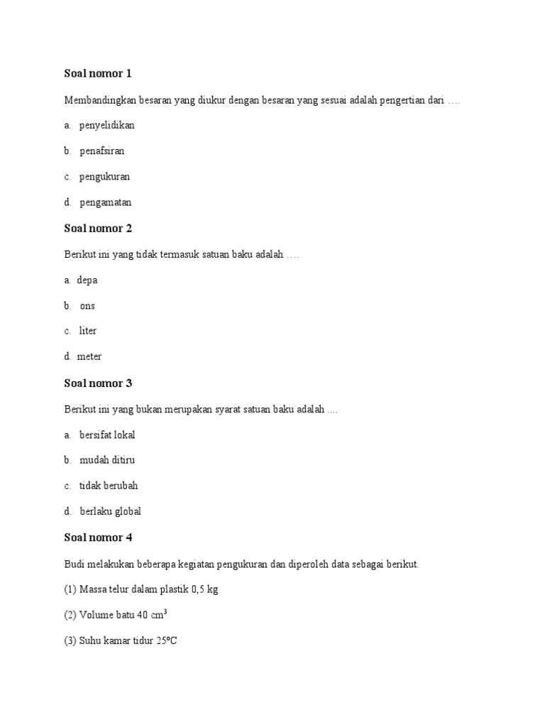 Soal Pengukuran Kelas 7 | PDF | Sains & Matematika | Teknologi & Rekayasa