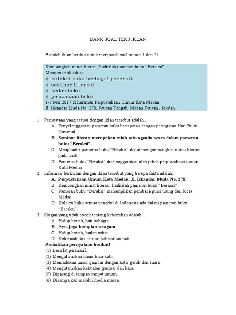 Bank Soal Teks Iklan | PDF