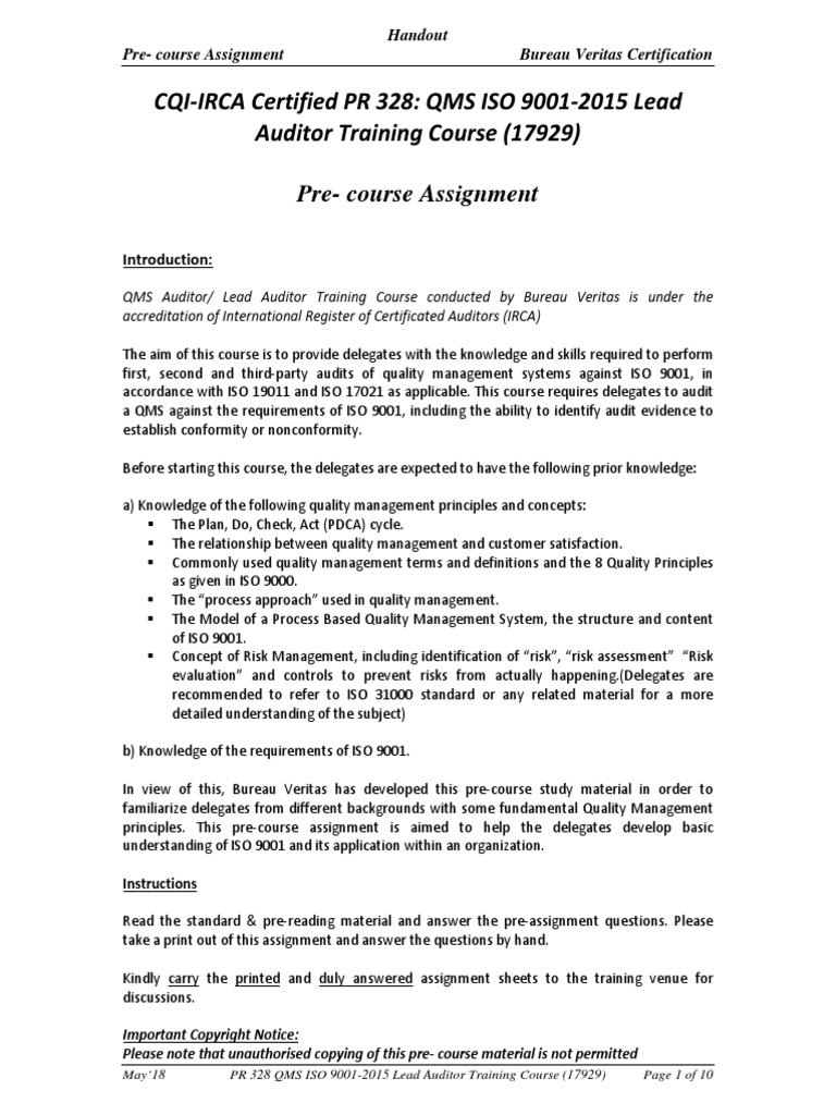 0.2 Precourse Assignment-Understanding ISO 9001 | PDF | Iso 9000 | Quality Management System