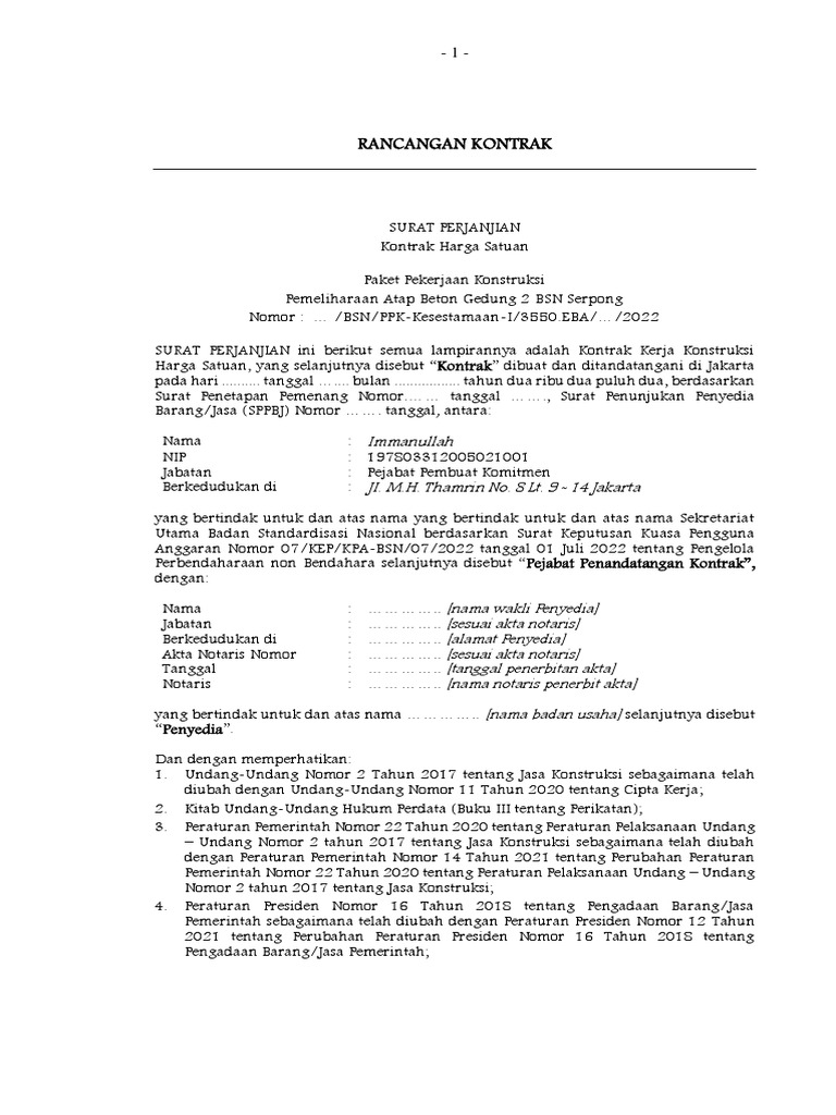 Rancangan Kontrak Pemeliharaan Atap Gedung 2 | PDF