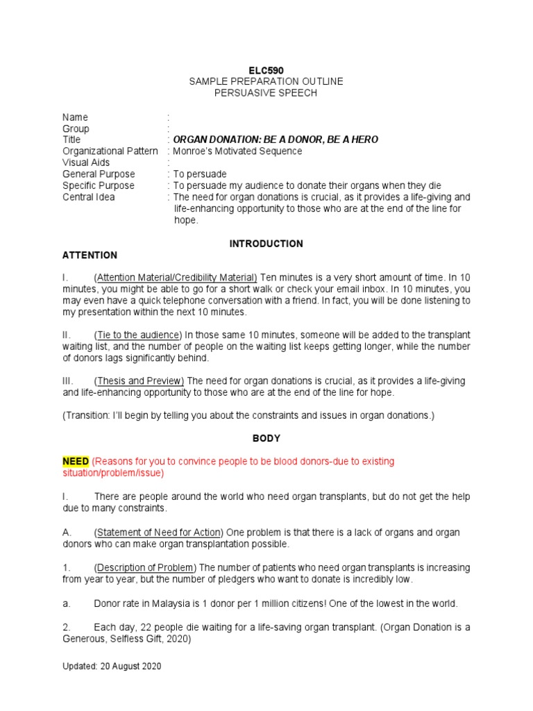 ELC590 PS OUTLINE SAMPLE - Organ Donation | PDF | Organ Donation ...