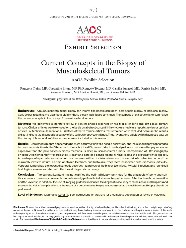 Current Concepts in The Biopsy of Musculoskeletal Tumors | PDF