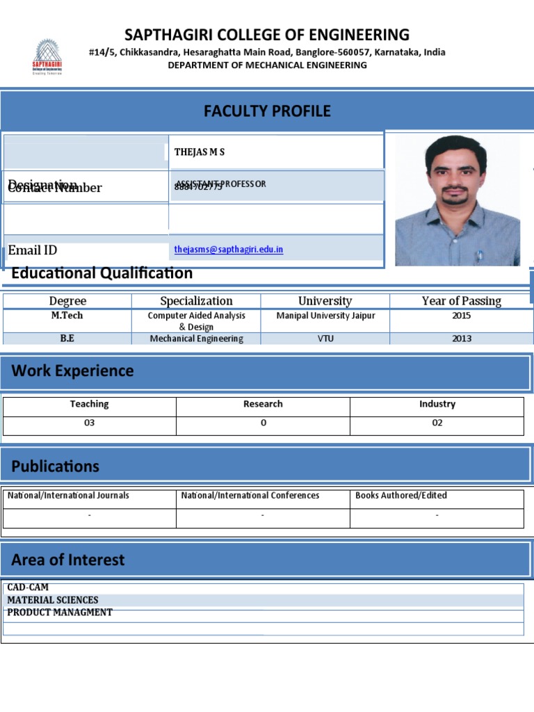 Sapthagiri College of Engineering: Name of The Faculty Contact Number ...