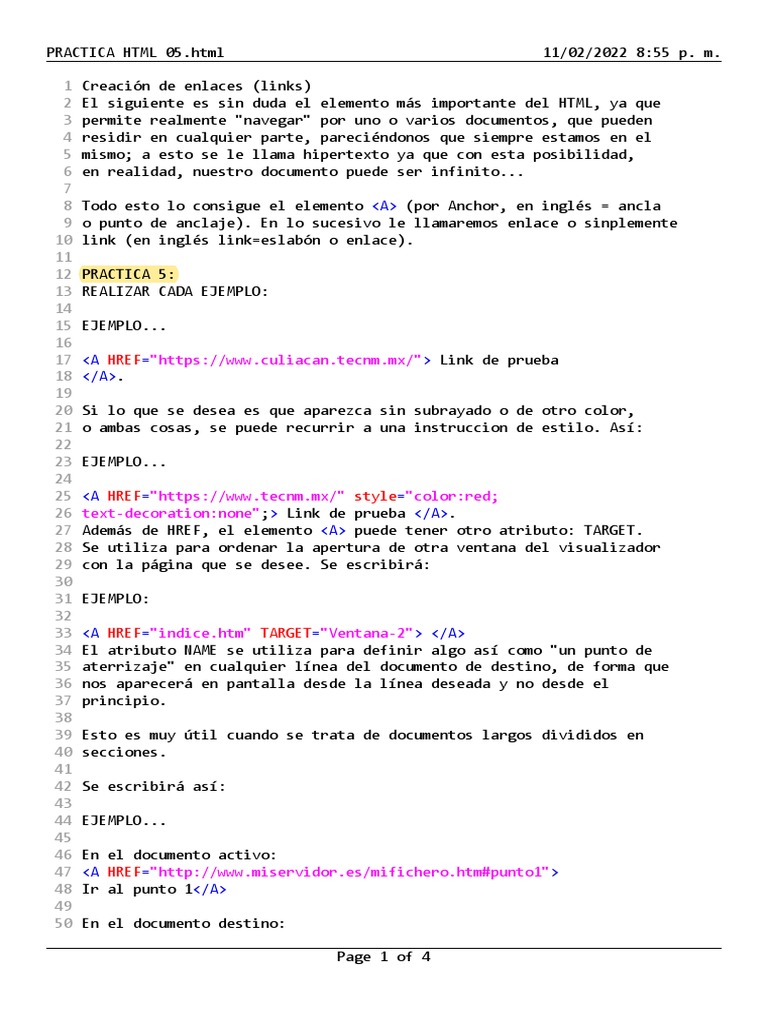 Practica HTML 05 Enlaces y Frames | PDF | Hipervínculo | Informática