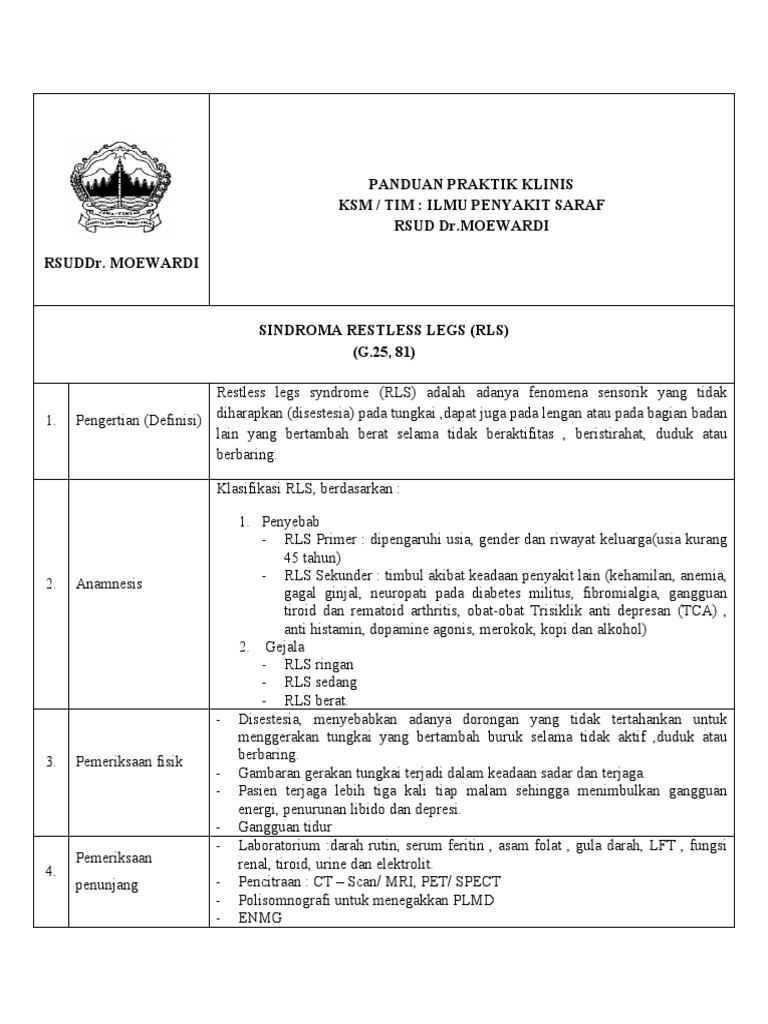 Sindroma Restless Legs (RLS) | PDF