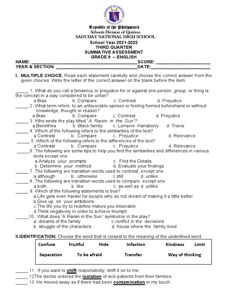 Grade 9 Term 3 Summative Assessment | PDF | Prejudices | Bias