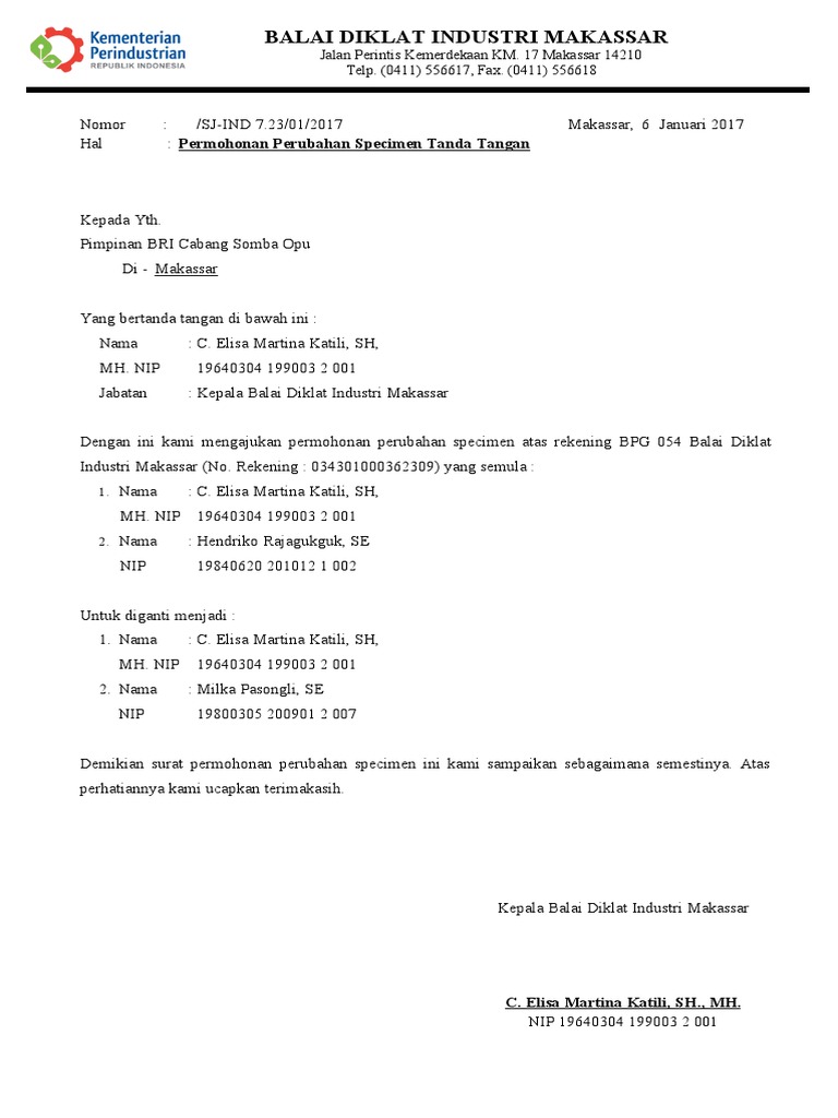 Permohonan Specimen Bank | PDF