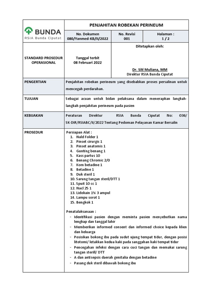 12 Spo Penjahitan Robekan Perineum Rahmi | PDF