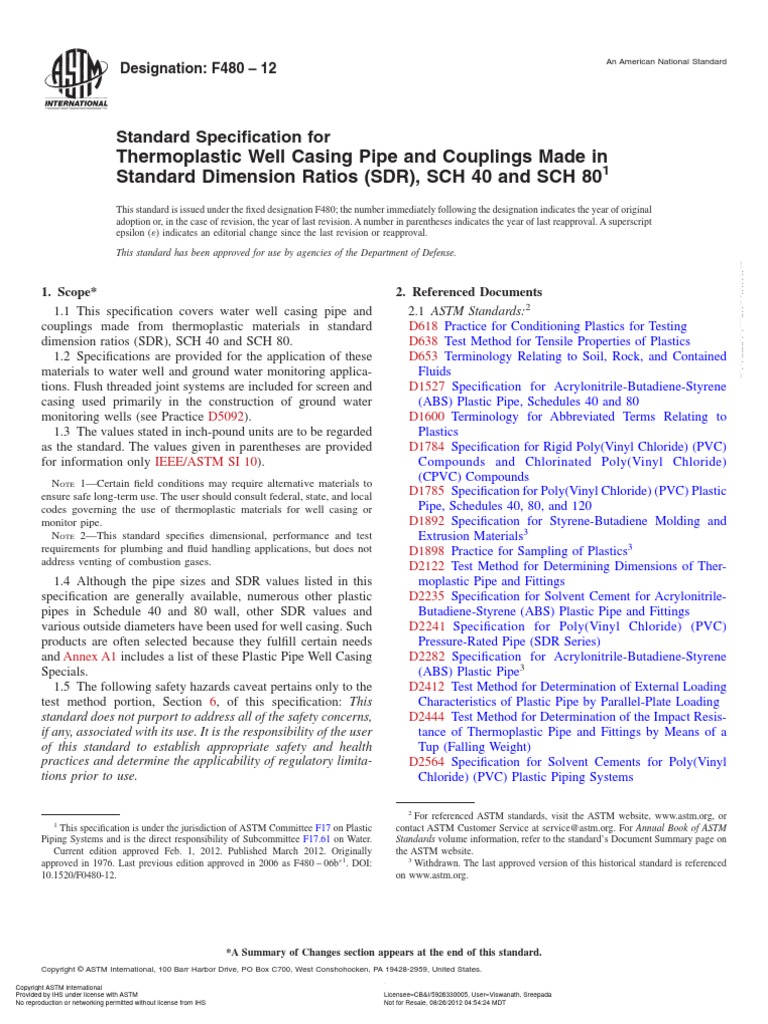 Astm F 480 | PDF | Pipe (Fluid Conveyance) | Polyvinyl Chloride