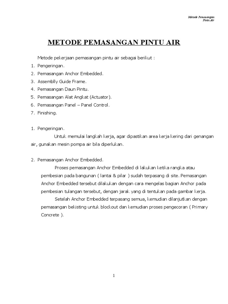 Metode Pekerjaan Pintu Air Elektrikal New | PDF Metode Pekerjaan Pintu Air Elektrikal New | PDF
