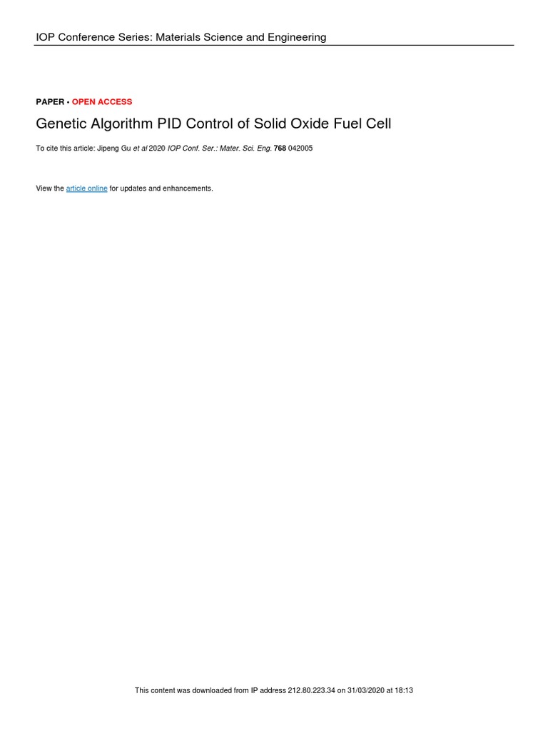 Genetic Algorithm PID Control of Solid Oxide Fuel | PDF | Control Theory | Genetic Algorithm