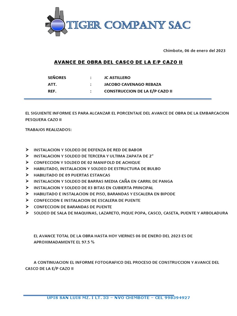 Informe de Avance de Obra N°9 | PDF