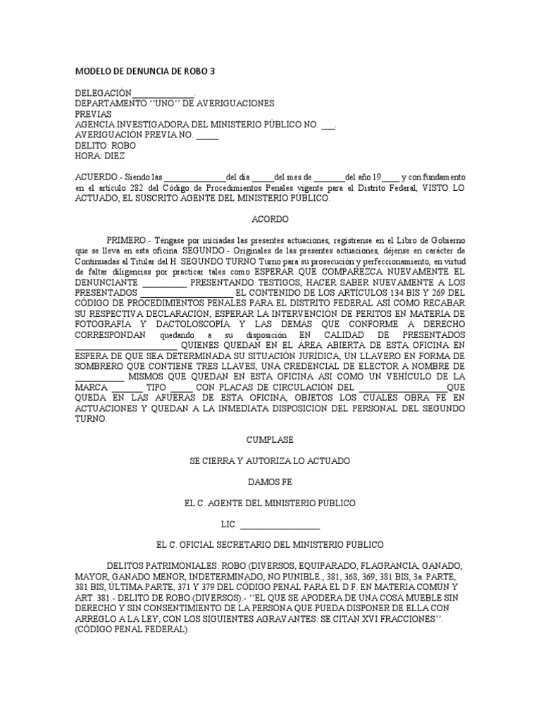 Modelo de Denuncia de Robo 3 | PDF