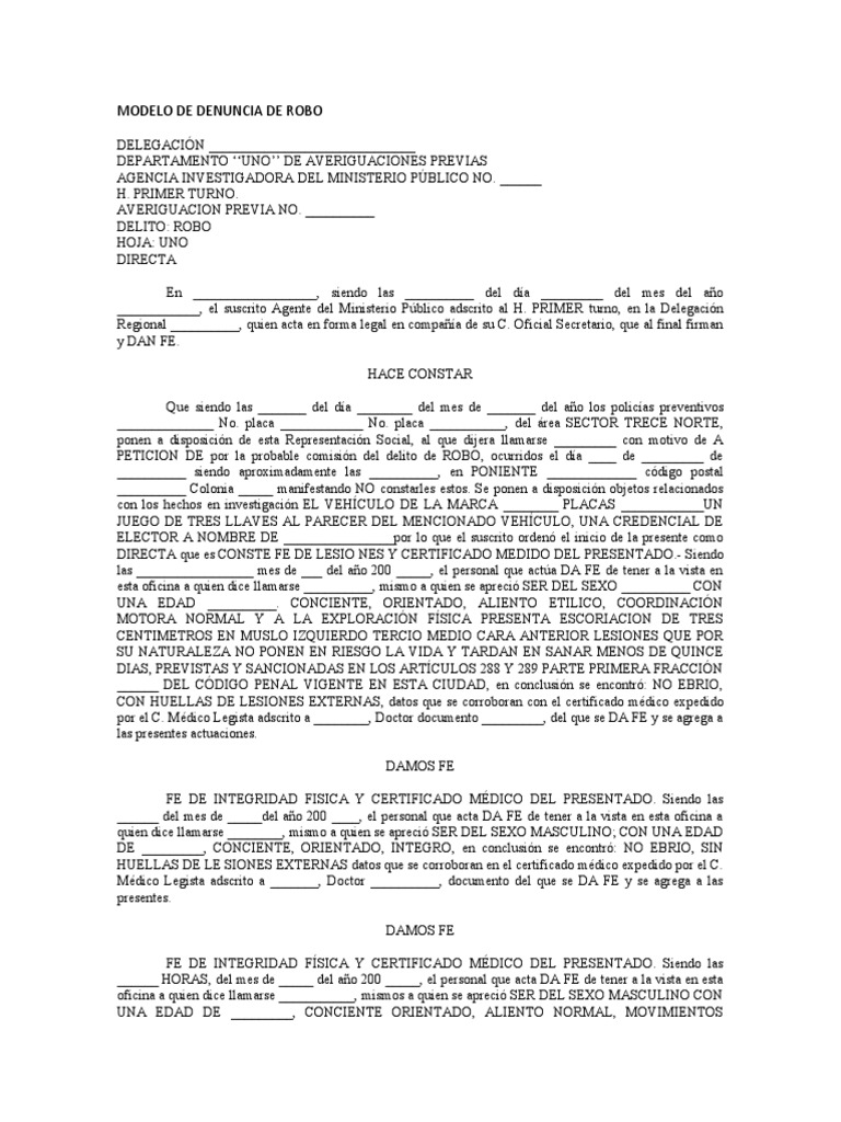 Modelo de Denuncia de Robo 1 | PDF | Policía