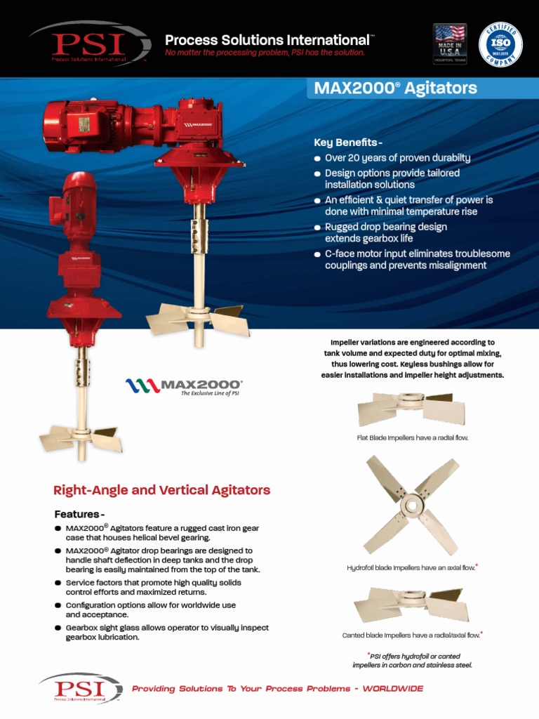 Psi Mud Agitators Product Sheet | PDF | Gear | Applied And ...