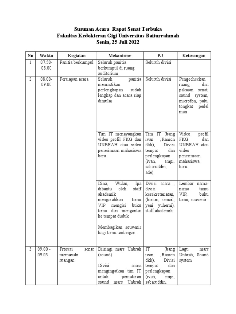 Rundown Acara Rapat Senat Dies Natalis FKG Unbrah - 37 | PDF