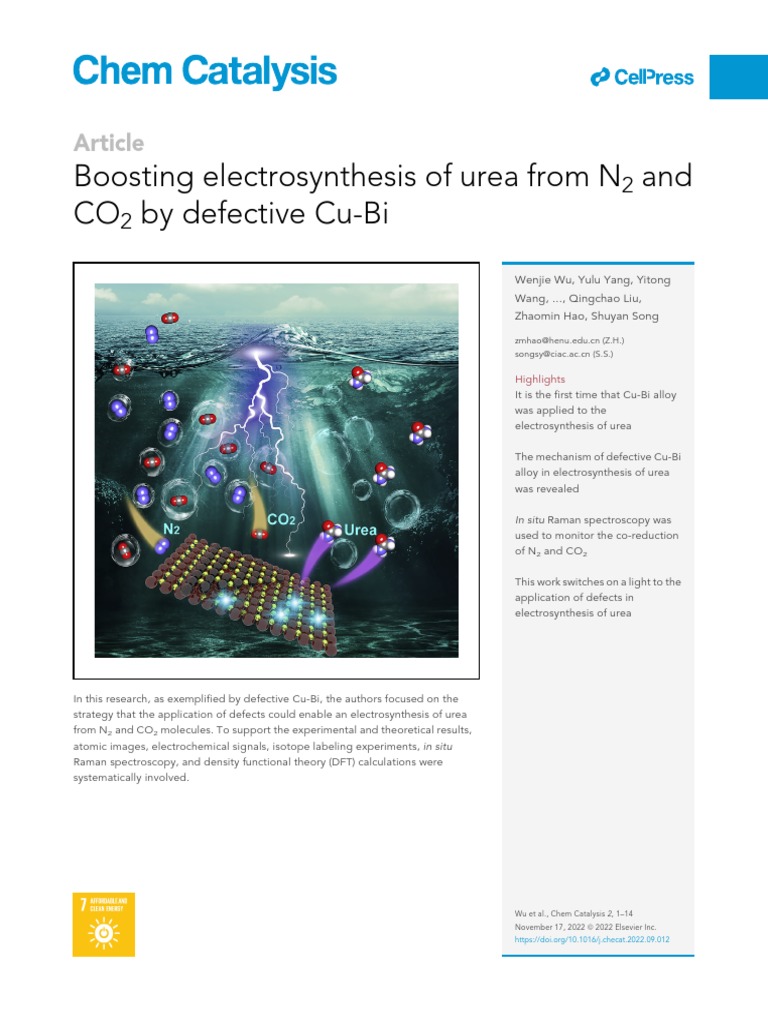 Boosting Electrosynthesis of Urea From N2 and CO2 by Defective Cu-Bi | PDF | Ph | Transmission ...