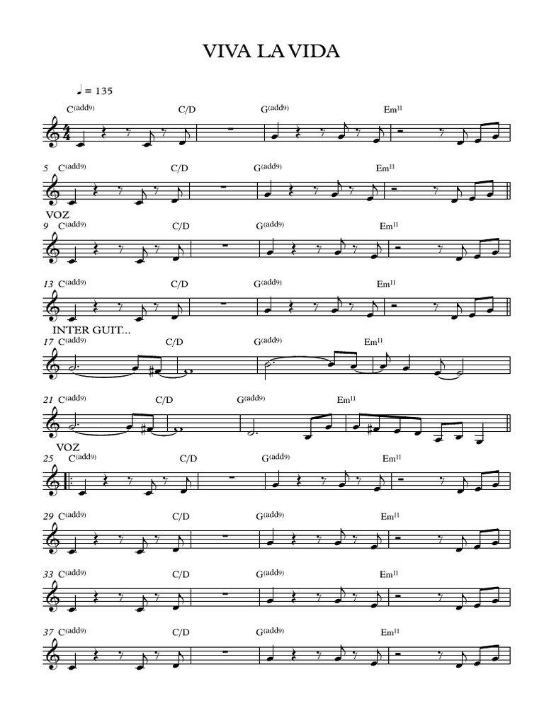 Viva La Vida - Partitura Completatonook | PDF