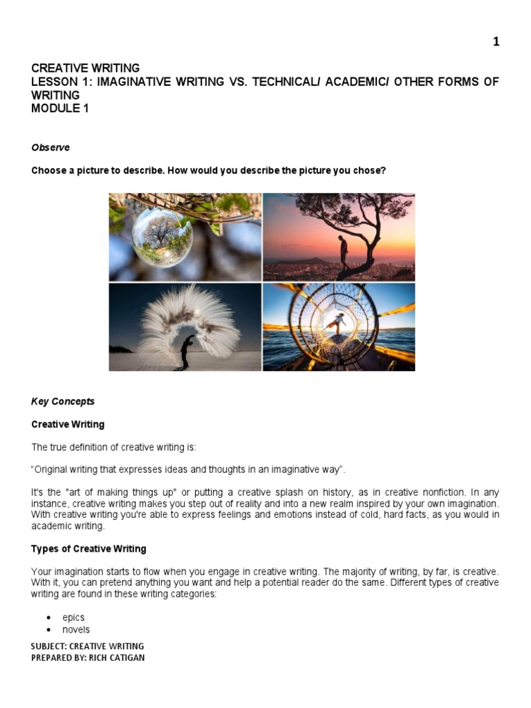 Creative Writing - Lesson 1 | PDF | Imagination | Thought