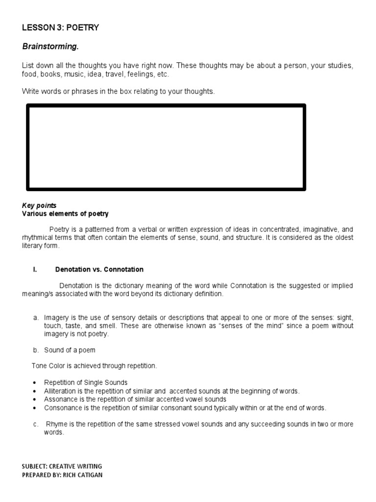 Creative Writing Lesson 3 PDF Poetry Rhyme