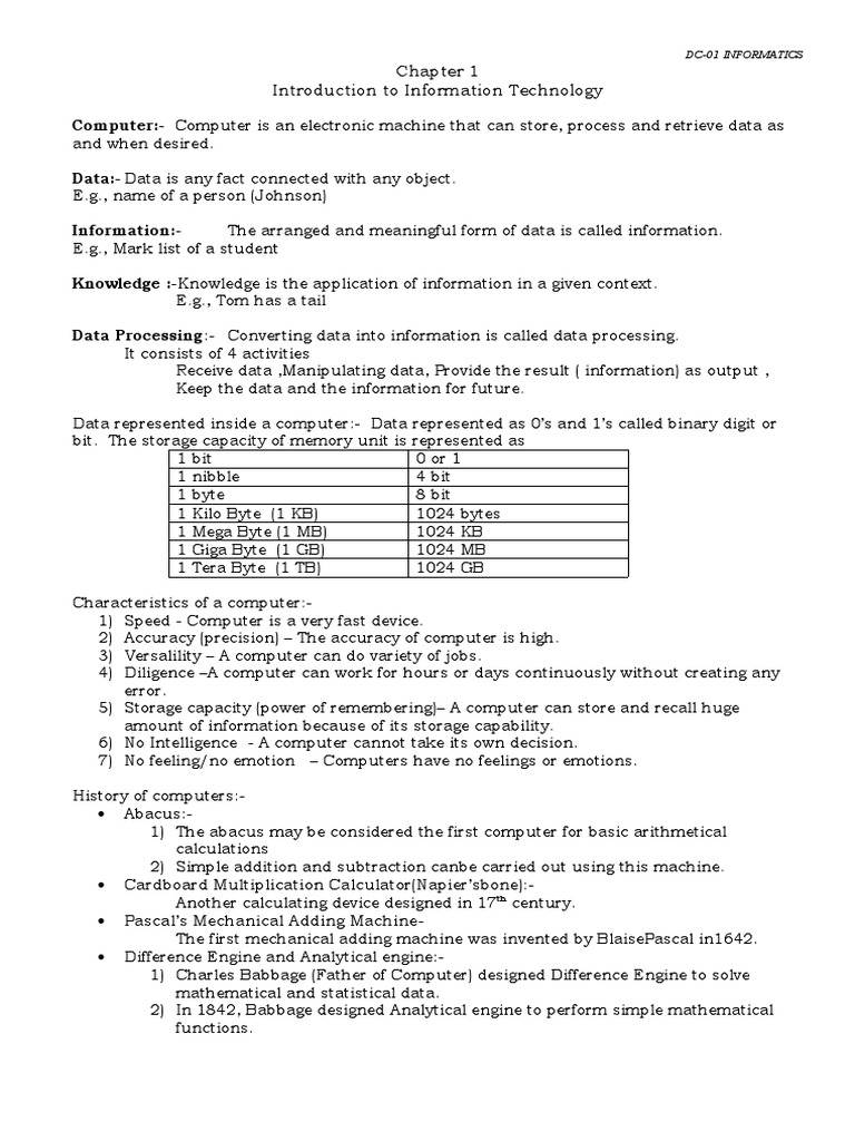 Introduction to the Fundamental Concepts of Information Technology: Data, Computers, and How ...