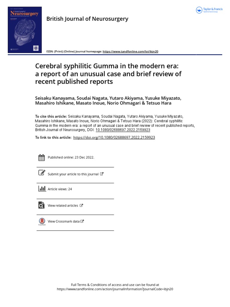 Cerebral Syphilitic Gumma in The Modern Era A Report of An Unusual Case ...