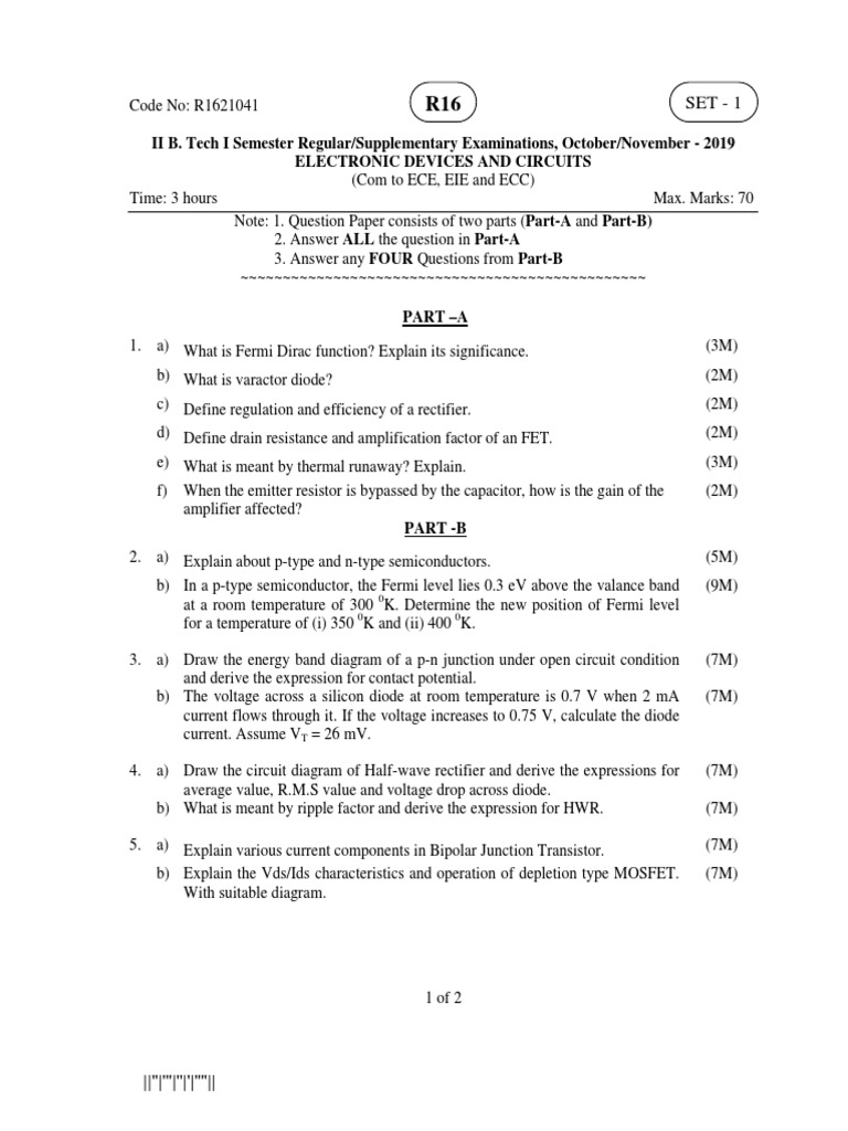 Electronic Devices and Circuits Exam Paper | PDF | Field Effect Transistor | Rectifier