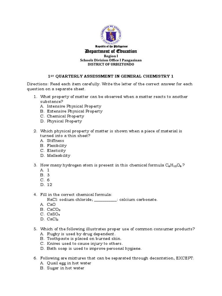 Quarter 1 - General Chemistry 1 | PDF | Chemical Compounds | Gases