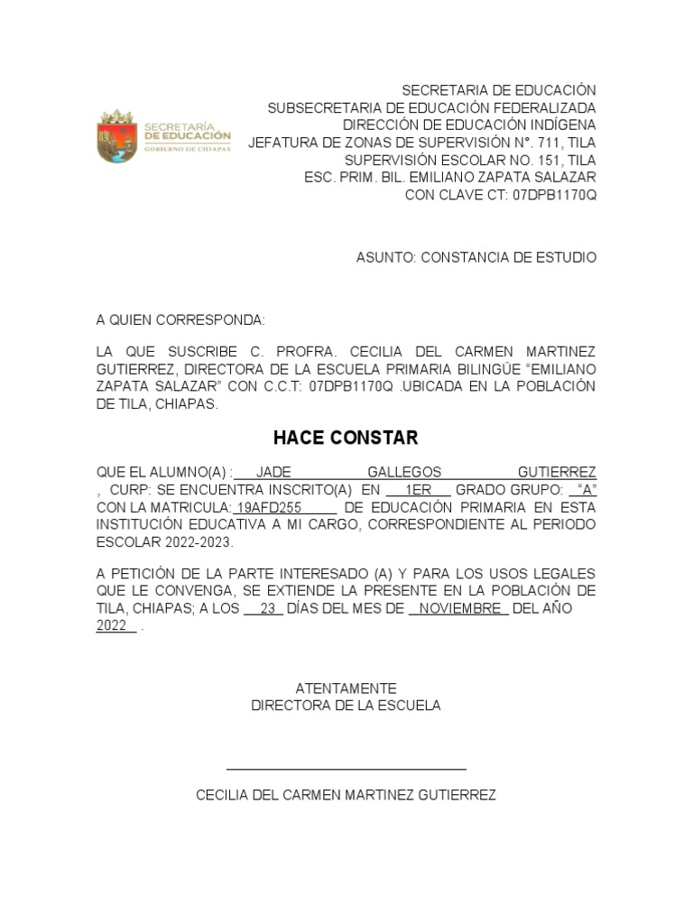 Constancia de Estudio Becas | PDF | Educación primaria | Etapas educativas