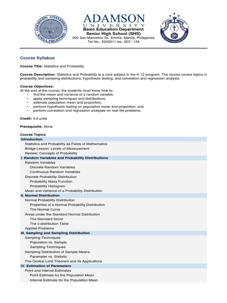 Statistics and Probability Course Syllabus (2023) - Signed | PDF ...