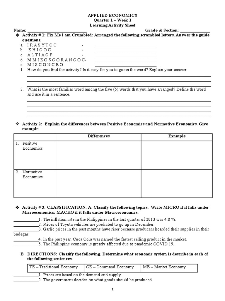 Understanding Scarcity: An Analysis of a Learning Activity Sheet on ... Understanding Scarcity: An Analysis of a Learning Activity Sheet on ...