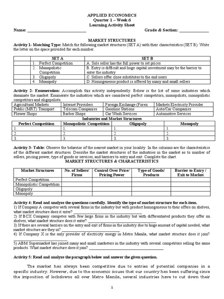 Applied Economics Market Structures | PDF | Monopoly | Oligopoly